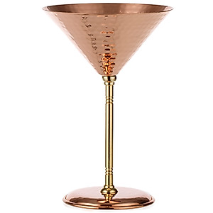 2 X Gorgeous Hammered Copper Martini Goblets Glasses, Uncoated Pure 1mm Thick Copper, Handmade in Turkey, 10 Ounces