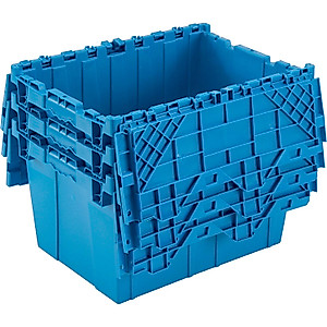 Monoflo Global Industrial Plastic Distribution Container With Hinged Lid, 21-7/8x15-1/4x12-7/8, Blue