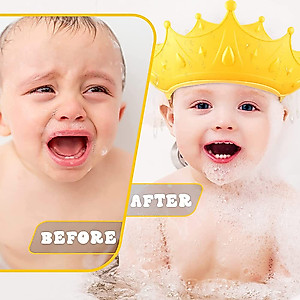 Baby Shower Cap Shield,Adjustable Toddler Waterproof Shampoo Hat for Children, Funny Waterproof Visor & Elastic Ring Hat (3Pcs-（Yellow+Blue+Pink）)
