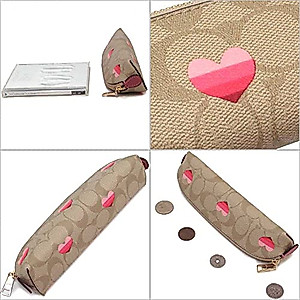 Coach Pencil Case In Signature Canvas With Stripe Heart Print