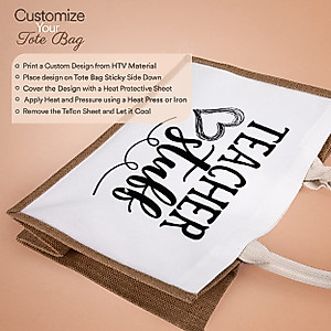 Custom Burlap Tote Bag - White - 6 Large Eco Friendly Burlap Bags for Shopping, Beach Day, or Parties - Natural Jute Tote Bag with Waterproof Lining - Bachelorette Bags - 15 x 11 x 7.5 in