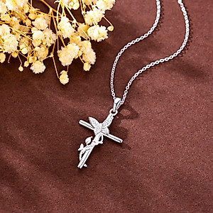 ASHLI JENA Cross Necklace for Women Faith Love 925 Sterling Silver Butterfly CZ Diamond Pendant Necklaces Jewelry for Women Mom Wife