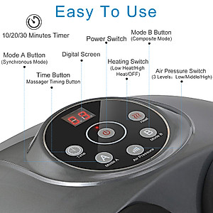 CINCOM Foot Massager with Heat & Air Compression for Foot Deep Shiatsu Kneading Massage with 3 Intensities 2 Modes Auto-Off Timer for Relax