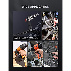 Pneumatic Tool Rafter Hook Hanger with 1/4 Inch & 360° Swivel Air Fitting, Lightweight Aluminum Air Tool Organizer Holder, L Shaped Hook for Air Nailer, Air Hammer, Air Blow Gun