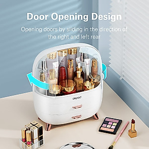 DEPAD Makeup Organizer Holder, Cosmetic Storage Box Skincare Organizer with 2-Layer Drawers, Waterproof and Dustproof Cosmetic Display Cases for Bedroom Dresser, Bathroom Countertop (White)