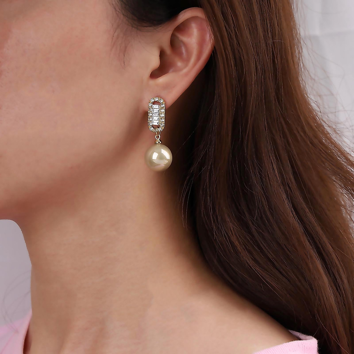 Sttiafay Vintage Crystal Pearl Earrings Gold Pearl Drop Earrings Cz Rhinestone Stud Earrings Pearl Bridal Earrings Jewelry for Women and Girls