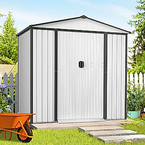 SUNCROWN Outdoor Backyard Garden Storage Shed 4X6 FT Yard Storage Tool with Sliding Door for Lawn Equipment Garden Backyard, White