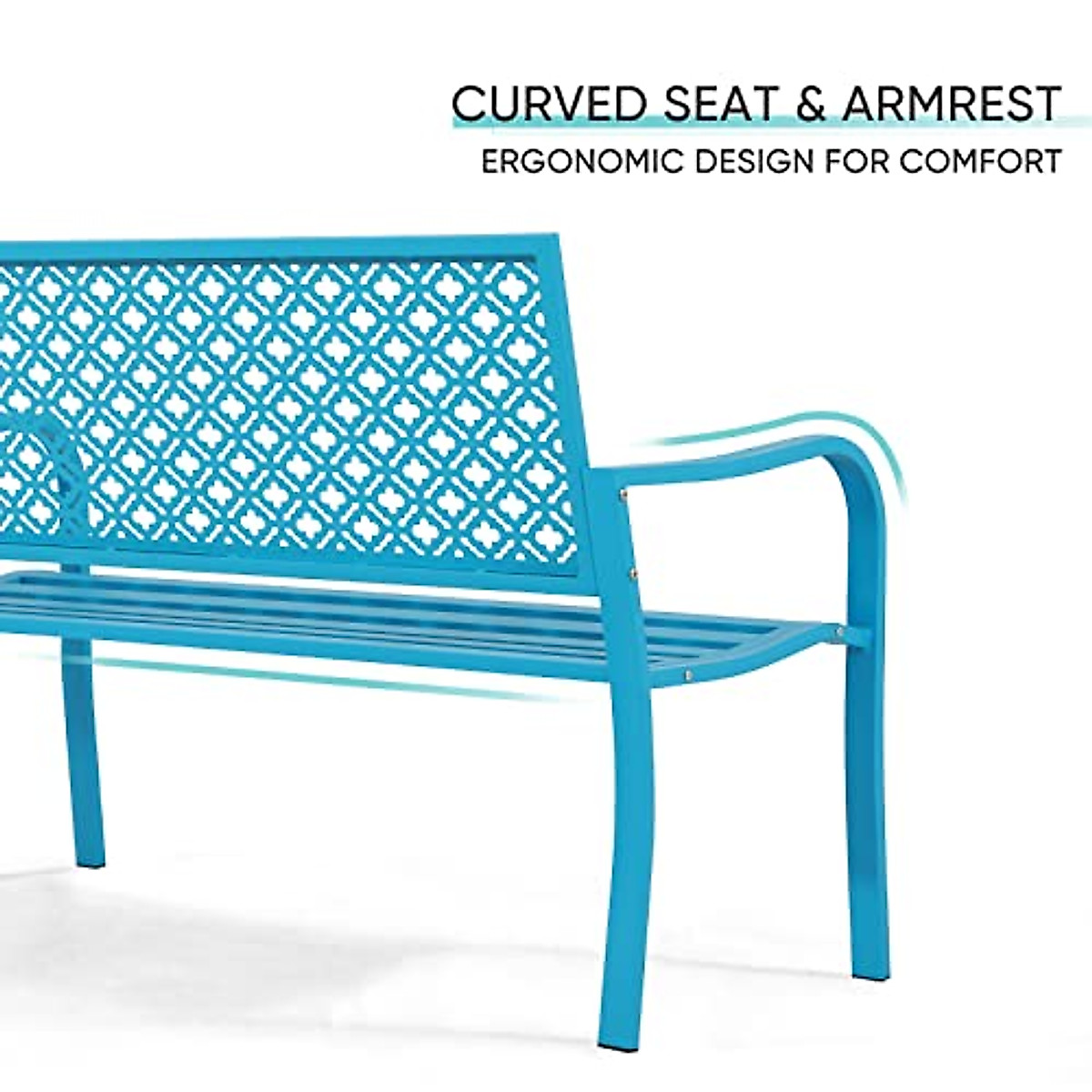 Verano Garden Outdoor Patio Bench Rust-Resistant Metal Park Bench with Armrest, Blue Garden Bench for Yard, Porch, Park, Lawn