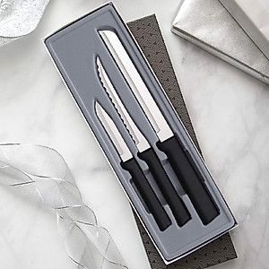 Rada Cutlery Sensational Serrations 3-Piece Kitchen Knife Set Blades Steel Resin, Black Handle
