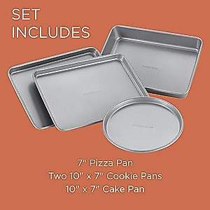 Farberware Bakeware Steel Nonstick Toaster Oven Pan Set, 4-Piece Baking Set, Gray