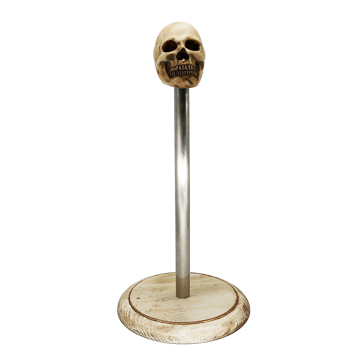 Rustic White Wood Skull Paper Towel Holder Stand Up Paper Towel Holder, Easy One-Handed Tear Kitchen Paper Towel Dispenser with Weighted Base for Standard Paper Towel Rolls ,Rustic White