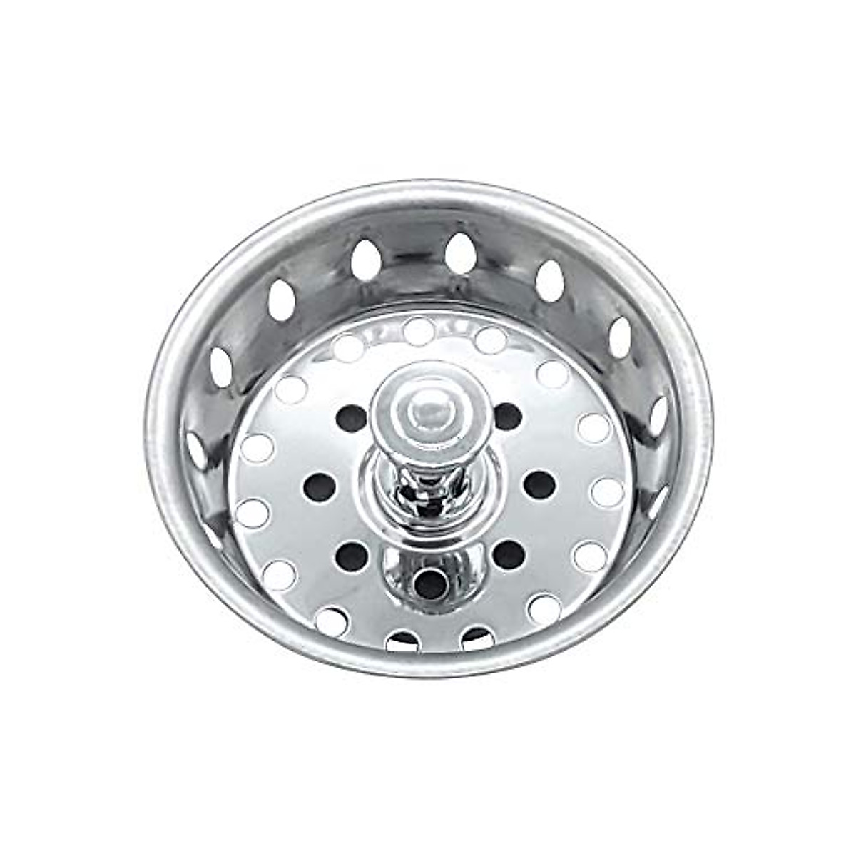 Replacement Kitchen Sink Stainless Steel Basket Strainer with Prong and Rubber Stopper, Universal Fit, 3-1/2 Inch Chrome