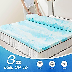 BAOMKONG 3 Inch Gel Memory Foam Mattress Topper Full Size Cooling Mattress Thick Pad Swirl Infused Bed Topper Ventilated Breathable, Sky Blue