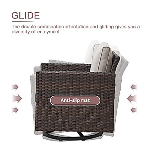 HUMMUH Outdoor Swivel Chairs,PE Wicker Patio Furniture Rocker Glider Chairs for Porch Balcony Deck Garden