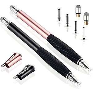MEKO (2nd Generation) [2 in 1 Precision Series] Disc Stylus Pen for iPhone, iPad Pro/Mini/Air, Samsung Galaxy and All Touch Screen Devices Bundle with 6 Replacement Tips,Pack of 2(Black/Rose Gold)