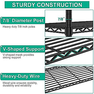 Folews 5-Tier Wire Shelving Unit with Wheels, Heavy Duty Storage Shelves Metal Shelf Storage Rack Organizer Wire Shelf Rack for Kitchen Garage