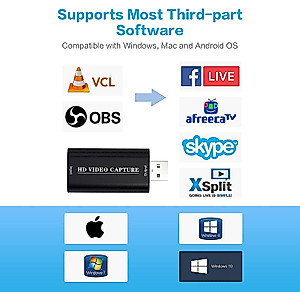 4K HDMI Video Capture Card, HDMI to USB 2.0 Capture Card, Cam Link Camera Capture Card, Video Game Capture Device, HD 1080P Video Recorder for Streaming, Broadcasting, Video Conference, Teaching