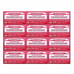 Dr. Bronner's - Pure-Castile Bar Soap - Rose, Made w/Organic Oils, For Face, Body & Hair, Gentle & Moisturizing, Smooth Lather, Biodegradable, Vegan, Cruelty-free, Non-GMO (5oz, 12-Pack)