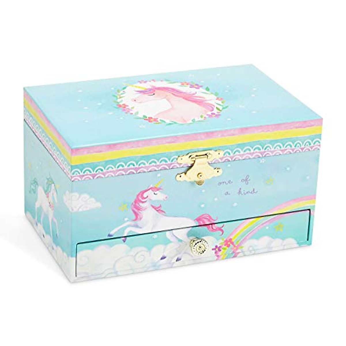 Jewelkeeper Girl's Musical Jewellery Storage Box with Pull-out Drawer, Rainbow Unicorn Design, The Unicorn Tune