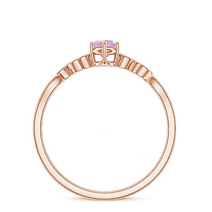 Certified Rose Quartz Promise Ring with Diamond, AAA Quality, Natural Rose Quartz Dainty Ring for Women, 14K Rose Gold, Size:US 12.50