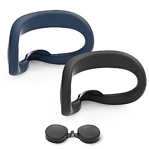 AIXOTO Silicone Face Cover for Oculus Quest 2/Meta, VR Mask Accessories Anti-Light Leakage Face Cushion Replacement with Protective Lens Cover, Sweatproof/Washable 2 Pairs (Navy Blue)