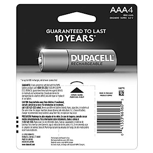 Duracell - Rechargeable AAA Batteries - long lasting, all-purpose Triple A battery for household and business - 4 count
