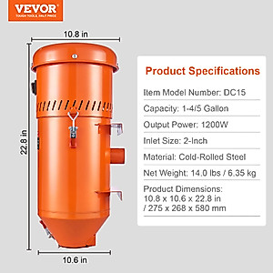 VEVOR Dust Collection System: 1.6-HP Dust Collector Media Reclaimer with 1.8 Gallon Capacity - Universal Fit for Sandblaster Cabinets and Media Blasters