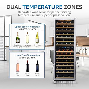 NewAir 24" Wine Cooler Refrigerator, Large 160 Bottle Built-in or Freestanding Dual Zone Wine Cellar in Stainless Steel with Precision Thermostat, and Full Extension Beechwood Shelves