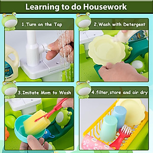 Farafox Play Sink with Running Water, Kitchen Sink Toys with Automatic Water Cycle System,Kids Kitchen Role Play Dishwasher Toys/Play Kitchen Toy Accessories for Boys Girls