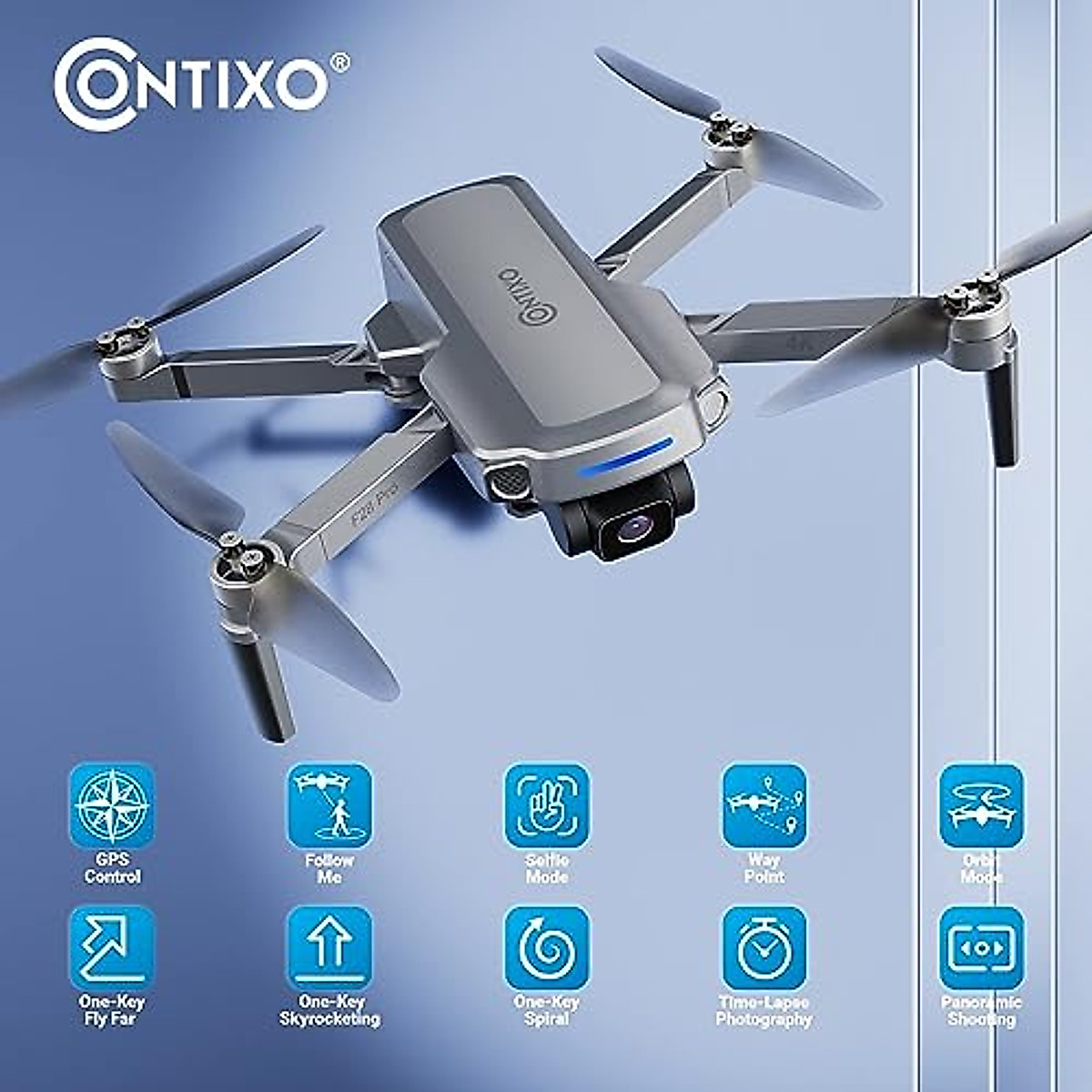 Contixo F28 Pro 4K Camera Drone - FHD Video Drone with GPS Control Selfie Mode, Follow Me, Way Point Orbit Mode and Up to 2 x 25 Mins Flight Time FPV Long Distance Helicopter with Carrying Case for Adults Kids Gift