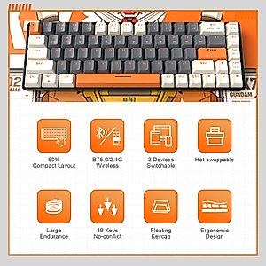 MAGIC-REFINER 60% Wireless Mechanical Keyboard, Bluetooth 5.0/2.4GHz with Dual Mode 2-in-1 Receiver, Compact 68-Key Hot Swappable Ergonomic Gaming Keyboard, Clicky Blue Switch for PC Mac Smartphone