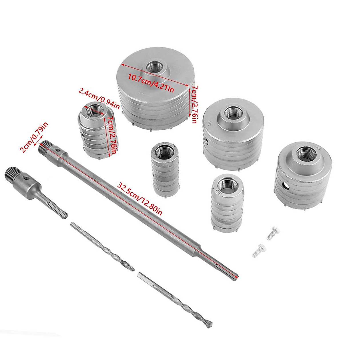 Core Drill Bit Set, 10Pcs Concrete Hole Saw Kit SDS Plus Extension Shank Tungsten Masonry Wall Hole Cutters for Drilling Brick Concrete Cement Stone Granite Marble