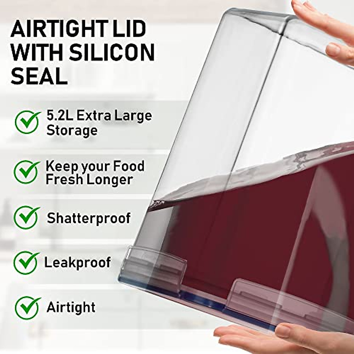 EXTRA LARGE WIDE & DEEP Food Storage Airtight Containers [Set of 4] 5.2L (175.9oz) w/ 4 Measuring Cups + Labels - Ideal for Sugar, Flour, Baking Supplies - Clear Plastic - Leakproof