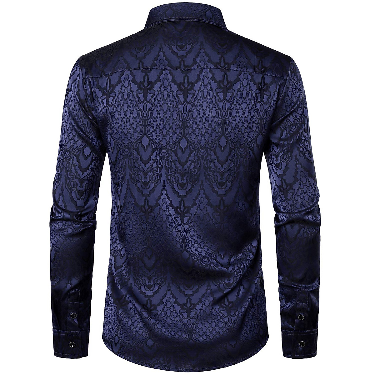ZEROYAA Men's Hipster Slim Fit Long Sleeve Gothic Jacquard Button Up Dress Shirts for Party Prom ZLCL32-Navy XX-Large