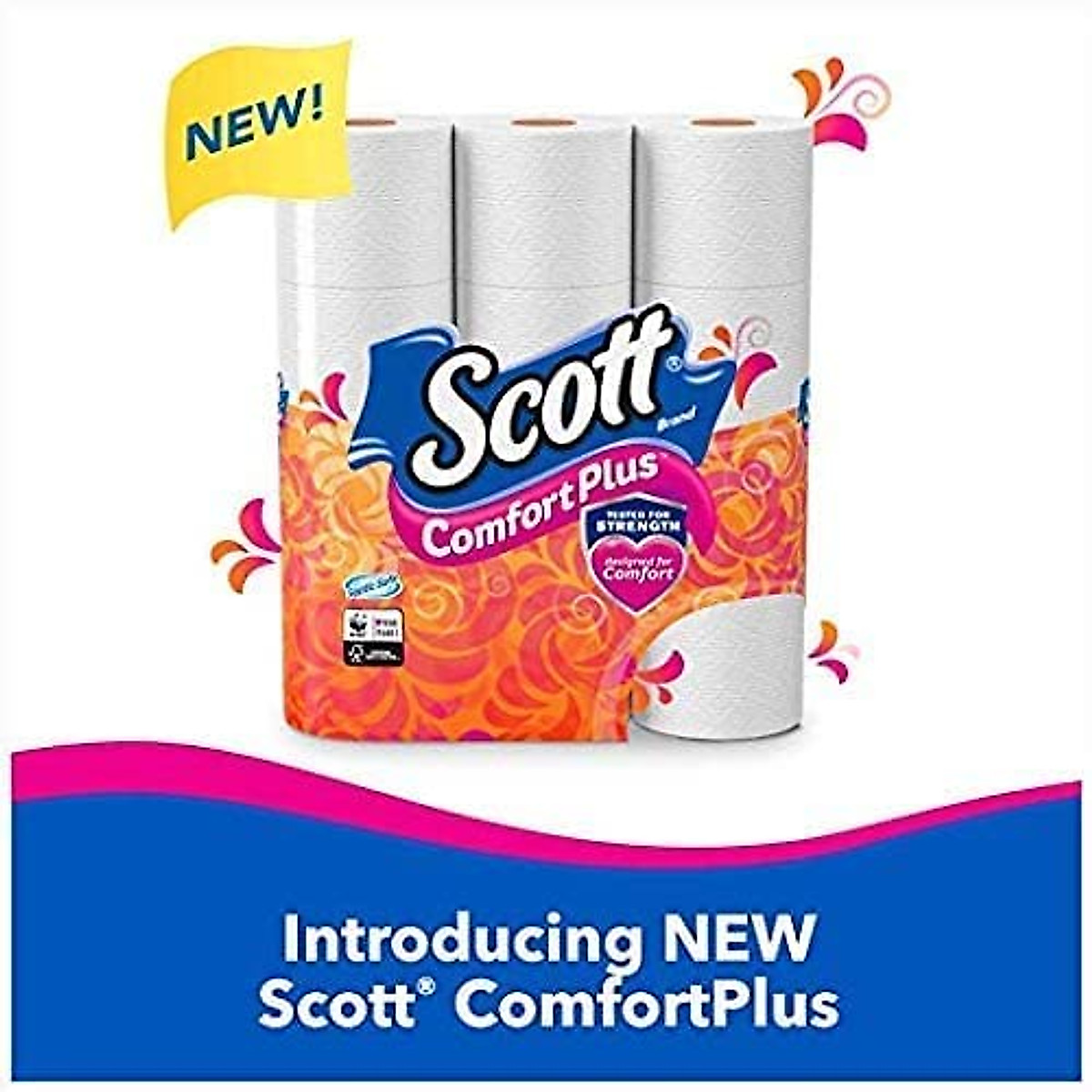 Scott ComfortPlus Toilet Paper, 12 Double Rolls, Bath Tissue (2 Pack)
