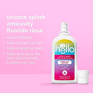Hello Kids Mouthwash with Unicorn Bubble Gum Flavor, Alcohol Free Mouthwash for Kids with Fluoride, Safe for Ages 6 and Up, Anticavity, Vegan, No Alcohol, No Dyes, 3 Pack, 16 OZ Bottles