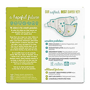 Seventh Generation Baby Diapers, Size 4, 64 Count, Super Pack, for Sensitive Skin