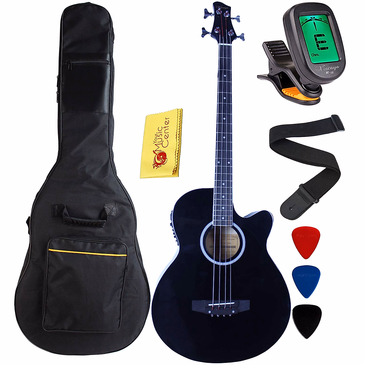 YMC 4 Strings Cutaway Acoustic-Electric Bass Guitar With 4-Band Equalizer, Adjustable Truss Rod,Gig Bag,Strap,Picks- (Black)