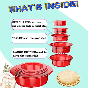 Sandwich cutter and sealer Set Uncrustables Sandwich Cookie Bread Pancake Maker Perfect for Kids Lunchbox and Bento Box (RED) …