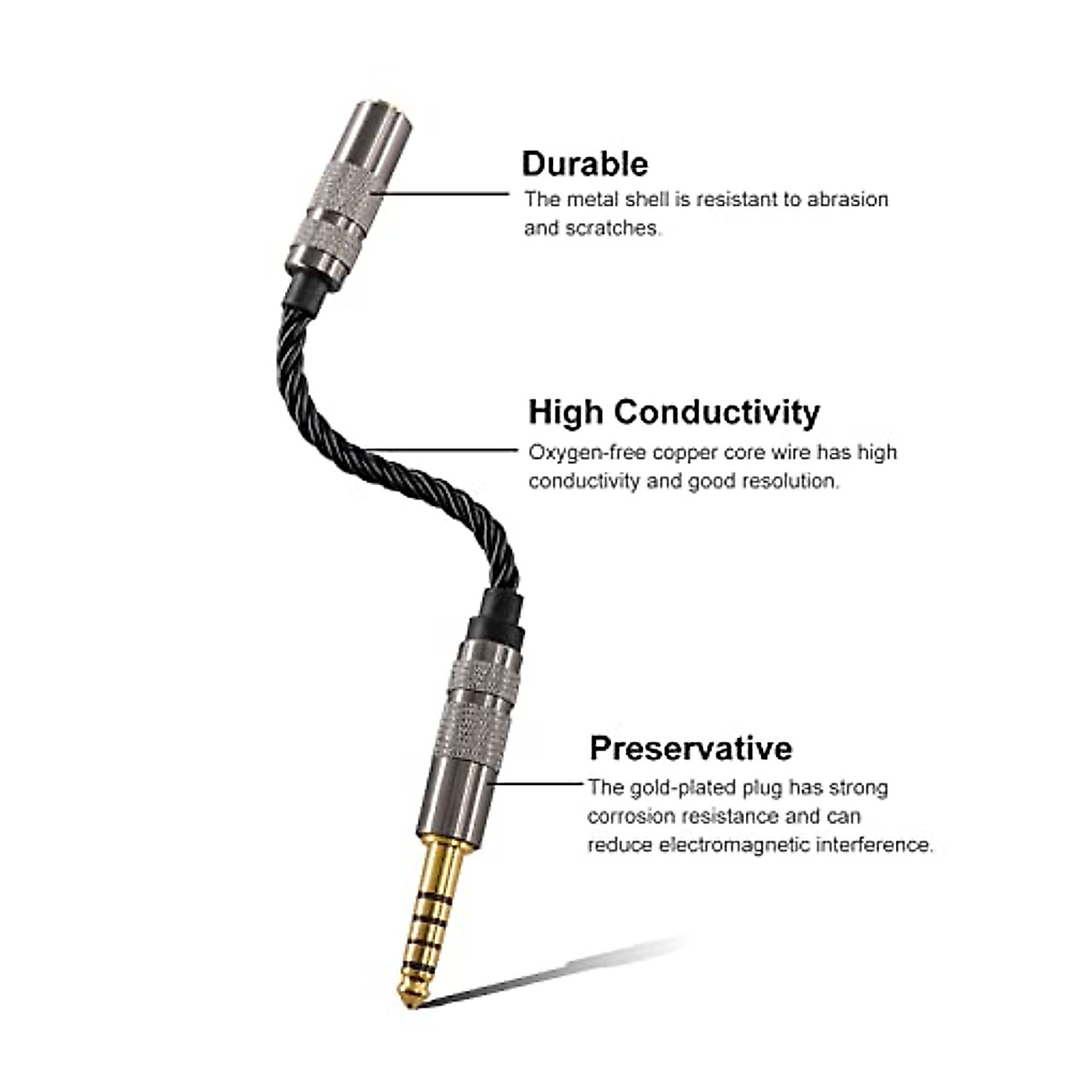 Headphone Adapter 4.4mm Male to 3.5mm Female Adapter for 3.5mm Cable Connected to Balanced 4.4mm Player Device High Stereo Audio Converter OFC Cable with Gold-Plated Plug 6 inch Length Extension Cord