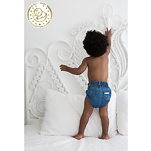 SmartNappy Blue Jeans by Amazing Baby, NextGen Hybrid Cloth Diaper Cover + 1 Tri-fold Reusable Insert + 1 Reusable Booster, Denim, Size 4, 22-40 lbs