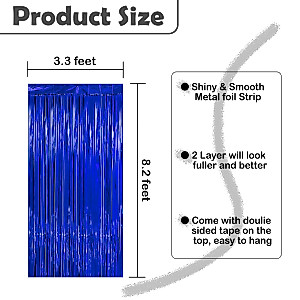 Blue Foil Fringe Curtain Tinsel Backdrop for Party, Foil Fringe Curtains for Birthday Graduation Paw Patrol Birthday Party Backdrop Decorations, 2 Pack 3.2X 8.2ft