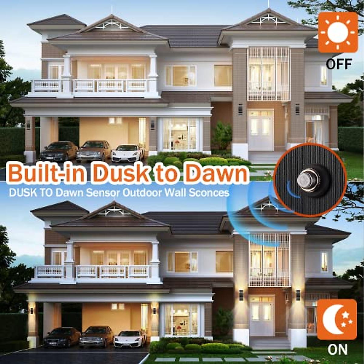 Dusk to Dawn Outdoor Wall Lights Fixture 2 Pack Up and Down Porch Lights Modern Exterior Light Fixtures IP65 3000K Warm White Aluminum Housing for Front Porch, Patio, Garage (Include GU10 Bulbs)