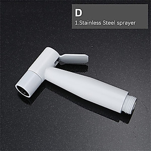 Shower System, Bidet Sprayer for Toilet, White Hand Held Toilet Bidet Sprayer 304 Stainless Steel Douche Kit Shattaf Bidet Faucet Shower Solid Brass Angle Valve,D Set