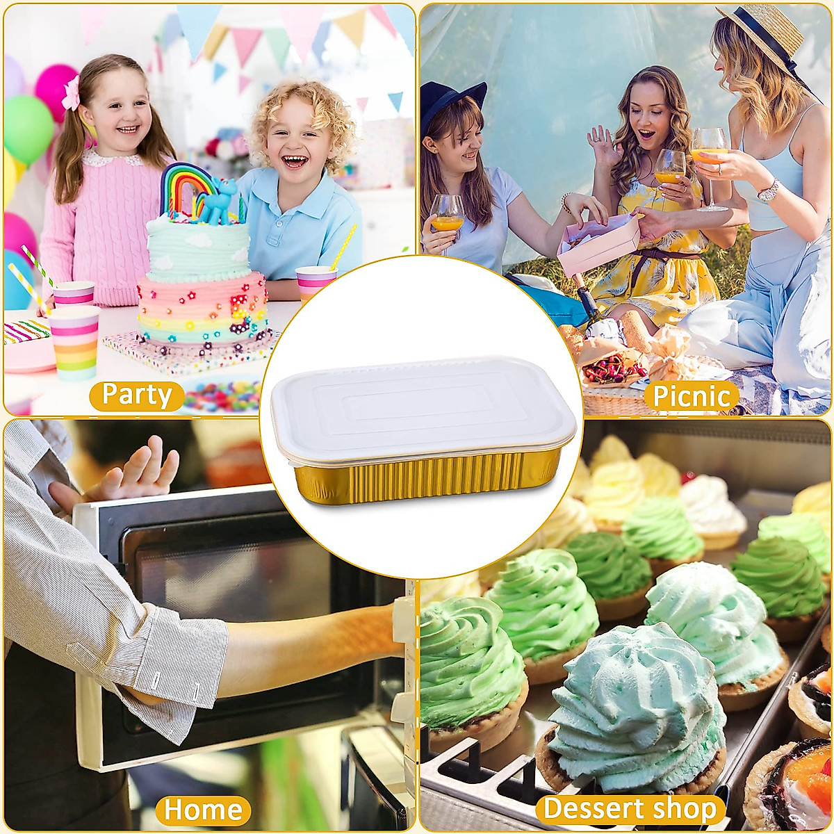 15 Pack Gold Aluminum Pan 9 x 13 Inches with Clear Lids Disposable Aluminum Foil Baking Pans Foil Pans Microwave Oven Safe for Cooking Heating Baking Storage BBQ