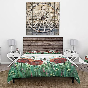 DESIGN ART Designart 'Red Bright Poppy Flowers On A Green Meadow' Traditional Duvet Cover Comforter Set Full/Queen Cover + Comforter + 2 Shams 4 Piece