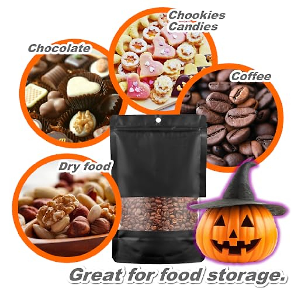 BAAGGNAA 110 Pack Stand up Matte Metallic Ziplock Bags with Clear Front Window Heat-Sealable Resealable Solid Color Pouches for Food Storage Containers Organizer(Black,6.3 * 9.4 inch,Pack of 110)