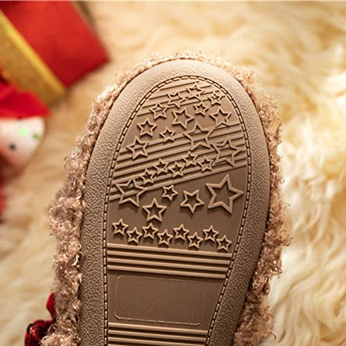 Nixlepus Women's Reindeer Slippers Bedroom House Animal Slipper Cozy Furry Christmas Red Nose Reindeer Rudolph Winter (Size EU 39/US 9/UK 7)