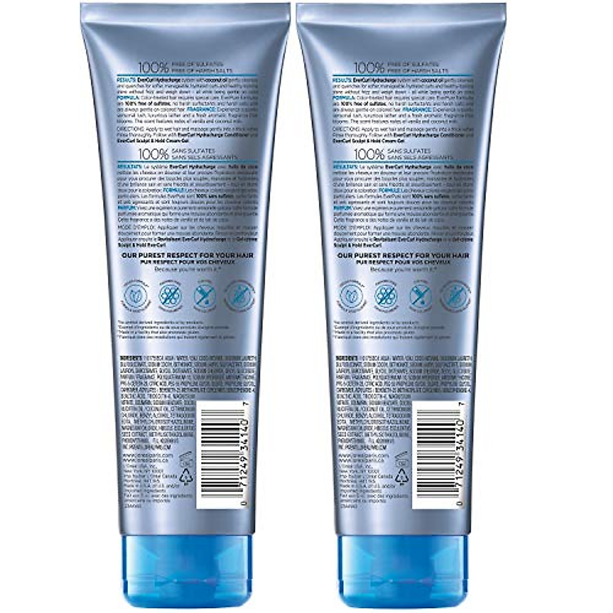 L'Oreal Paris EverCurl Sulfate Free Shampoo for Curly Hair, Lightweight, Anti-Frizz Hydration, Gentle on Curls, with Coconut Oil, 2 Count (8.5 Fl; Oz each) (Packaging May Vary)