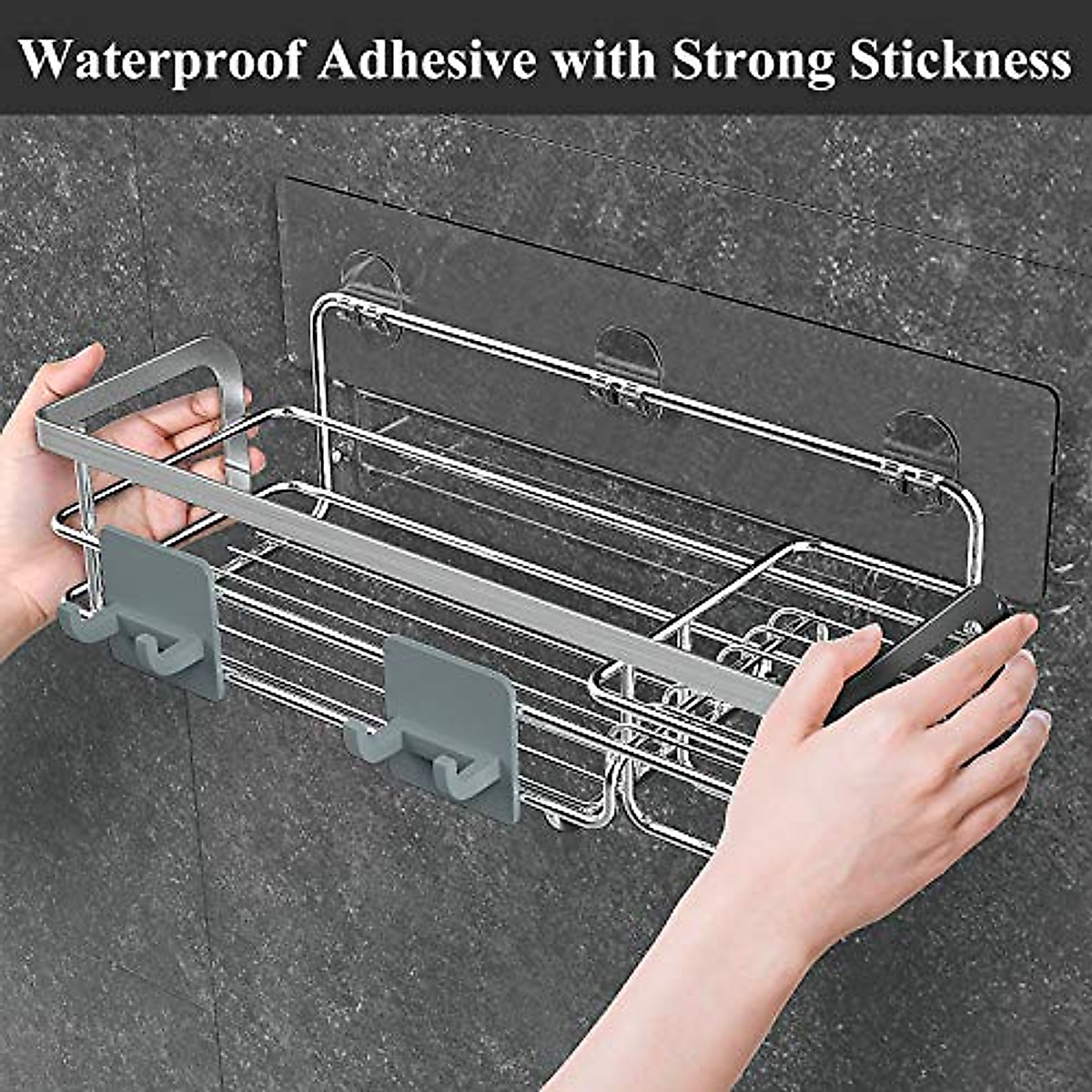 Nieifi Shower Caddy with Built In Soap Holder Dish with Hooks, Shower Shelf Organizer Basket Rack Storage Rustproof Adhesive Washroom Bathroom Shelves, Drill Free 2 Pack